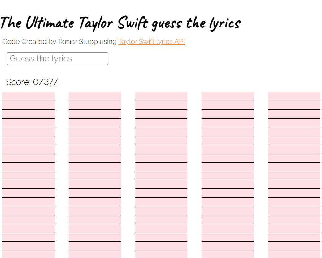 The Ultimate Taylor Swift guess the lyrics